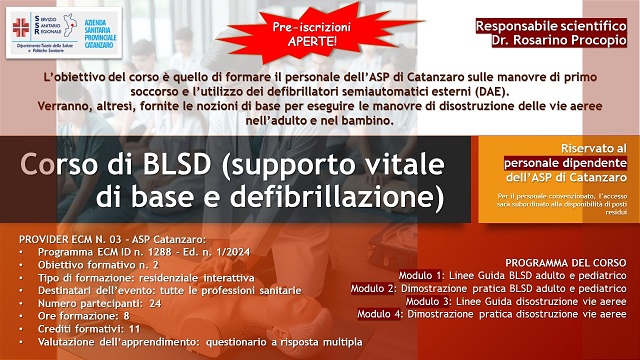 Avvio pre iscrizioni Corso BLSD I° Edizione - solo personale A.S.P. di ...